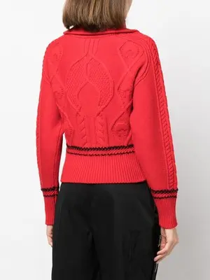 MARINE SERRE Cable-knit Quarter-zip Jumper