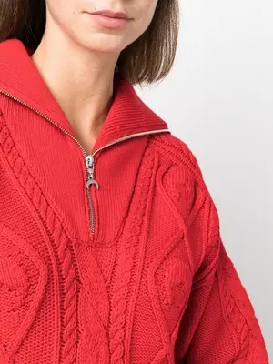 MARINE SERRE Cable-knit Quarter-zip Jumper