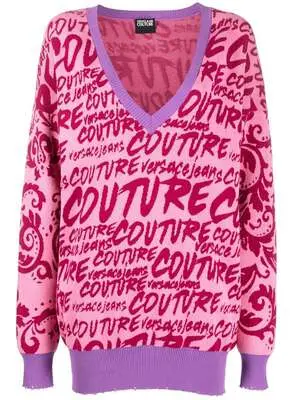 Versace Logo-intarsia V-neck Jumper - Pink