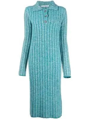 Acne Studios Ribbed Midi Polo Dress - Blue