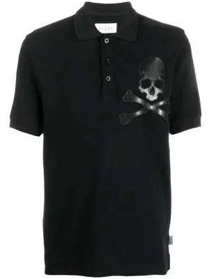 Philipp Plein Skull-patch Cotton Polo Shirt - Black