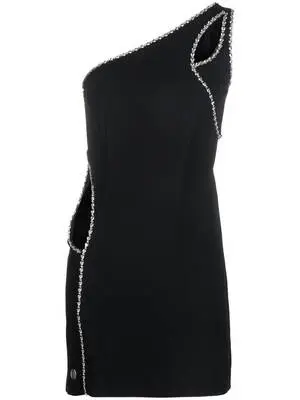 Philipp Plein Crystal Embellished Asymmetrical Mini Dress - Black