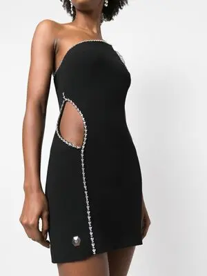 Philipp Plein Crystal Embellished Asymmetrical Mini Dress - Black
