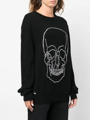 Philipp Plein Studded Skull Cashmere Pullover - Black