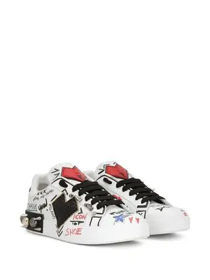 Dolce & Gabbana Portofino Patch-detail Calfskin Sneakers - White