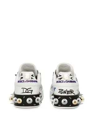 Dolce & Gabbana Portofino Patch-detail Calfskin Sneakers - White