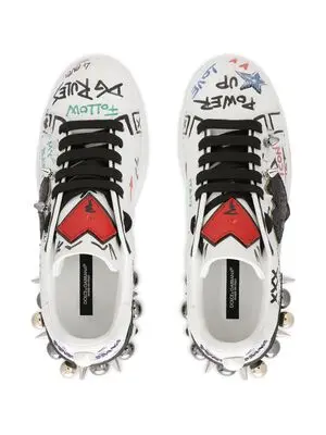 Dolce & Gabbana Portofino Patch-detail Calfskin Sneakers - White