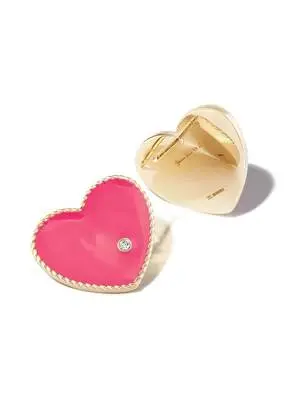Yvonne Léon 9kt Yellow Enamel And Diamond Heart Earrings