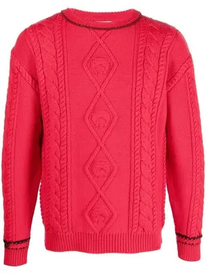 MARINE SERRE Cable-knit Wool Jumper - Red