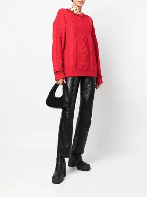 MARINE SERRE Cable-knit Wool Jumper - Red