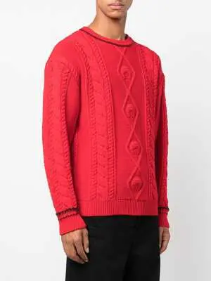 MARINE SERRE Cable-knit Wool Jumper - Red