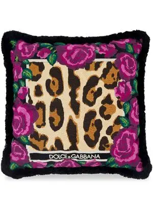Dolce & Gabbana Leopard-print Embroidered Small Cushion - Pink