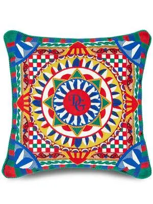 Dolce & Gabbana Embroidered Carretto-print Cushion - Green