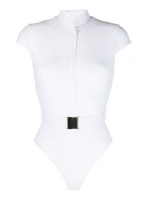 NOIRE SWIMWEAR Belted Cap-sleeve Swimsuit - White