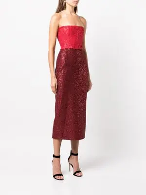 St. John Scatte Squin Strapless Midi Dress