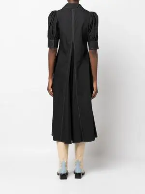 GANNI Puff-sleeved Box-pleat Dress - Black