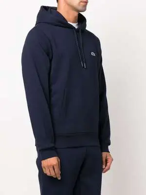 Lacoste Logo-patch Fleece Hoodie - Blue
