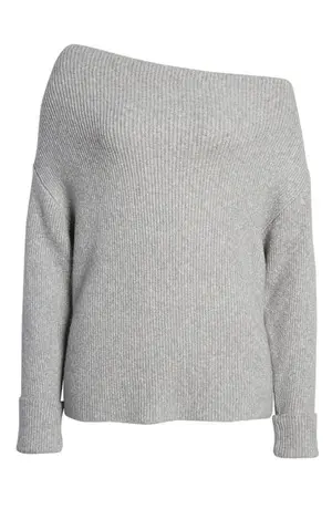 Treasure & Bond Off The Shoulder Pullover - Grey Heather