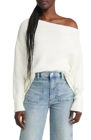 Treasure & Bond Off The Shoulder Pullover Ivory