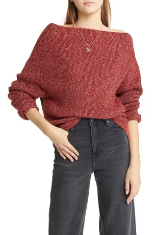 Treasure & Bond Off The Shoulder Pullover Red Sun