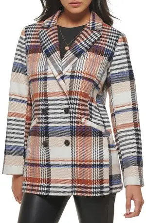 LEVI'S Levi's Double Breasted Wool Blend Plaid Blazer Cream/rust/navy Plaid