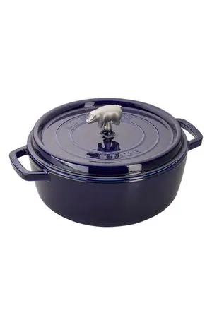 STAUB 6-quart Enameled Shallow Round Cast Iron Dutch Oven Dark Blue