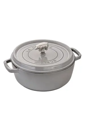 STAUB 6-quart Enameled Shallow Round Cast Iron Dutch Oven - Graphite