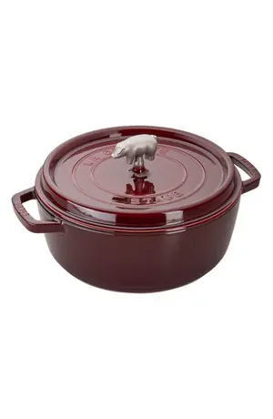 STAUB 6-quart Enameled Shallow Round Cast Iron Dutch Oven Grenadine
