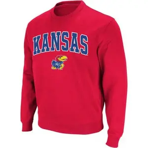 COLOSSEUM Kansas Jayhawks Arch & Logo Crew Neck Sweatshirt