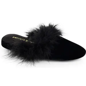PATRICIA GREEN Party Feather Velvet Slipper - Black