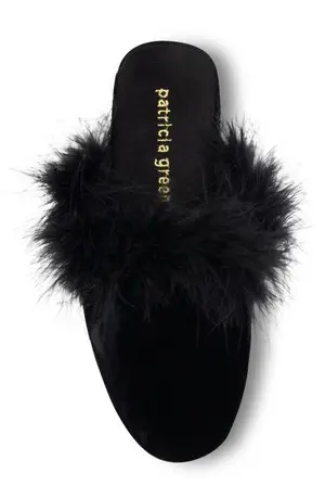 PATRICIA GREEN Party Feather Velvet Slipper