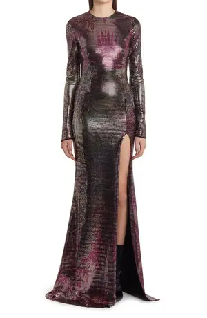 Etro Nan Embellished Long Sleeve Mesh Gown