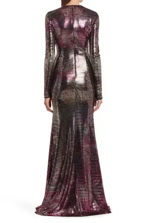 Etro Nan Embellished Long Sleeve Mesh Gown