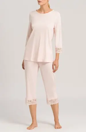 Hanro Moments Lace Trim Crop Pajamas - Crystal Pink