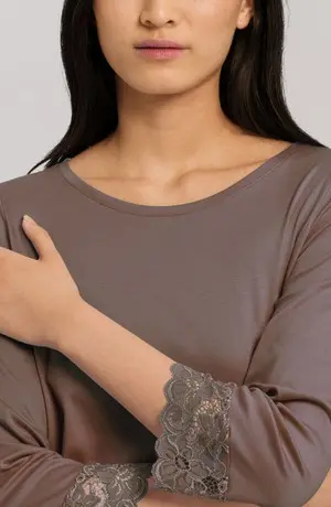 Hanro Moments Lace Trim Crop Pajamas - Stonewash