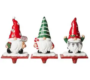 GLITZHOME 7 Christmas Gnomes Stocking Holders, Set Of 3 - One-color
