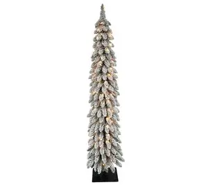 PULEO INTERNATIONAL Puleo Pre-lit 5' Flocked Pencil Alpine Christma S Tree - One-color