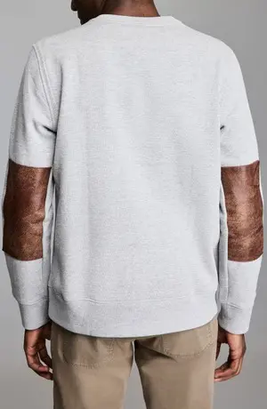 Billy Reid Dover Crewneck Sweatshirt With Leather Elbow Patches - Grey
