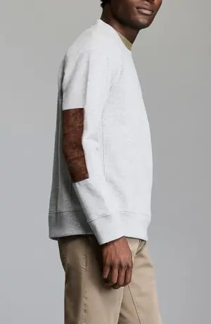 Billy Reid Dover Crewneck Sweatshirt With Leather Elbow Patches - Grey