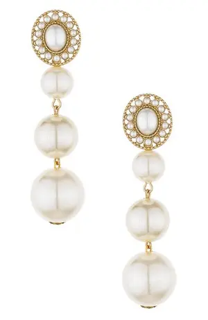 Ettika Triple Imitation Pearl Drop Earrings - Gold