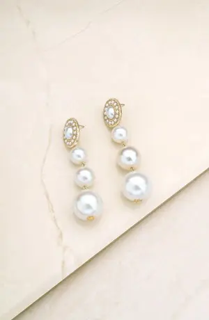 Ettika Triple Imitation Pearl Drop Earrings