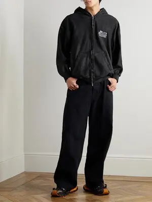 Balenciaga Gaffer Logo-Embroidered Distressed Cotton-Jersey Zip-Up