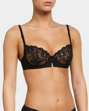 Simone Perele Saga Non-padded Lace Demi Bra - Black Pattern