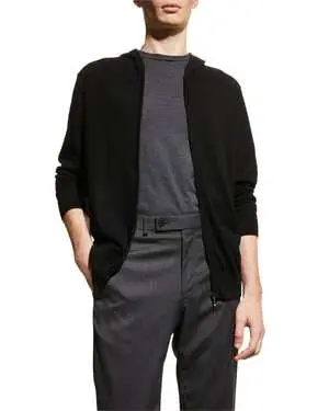 Neiman Marcus Men's Fine 16-gauge Zip Hoodie - Black