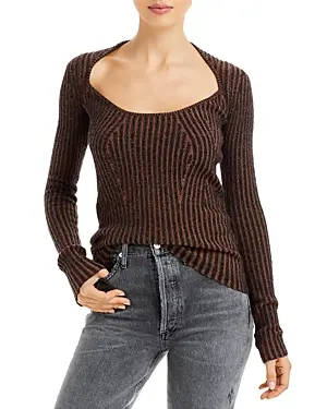 Proenza Schouler White Label Proenza Schouler White Label Plaited Rib Long Sleeve Knit Top Black/dark Brown
