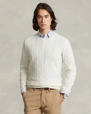 Polo Ralph Lauren Cashmere Cable Knit Crewneck Sweater Cream