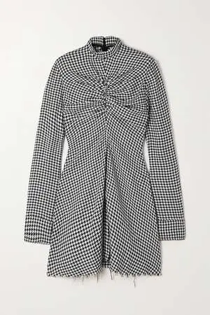 MARQUES' ALMEIDA Ruched Houndstooth Cotton Turtleneck Mini Dress