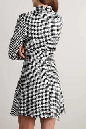 MARQUES' ALMEIDA Ruched Houndstooth Cotton Turtleneck Mini Dress