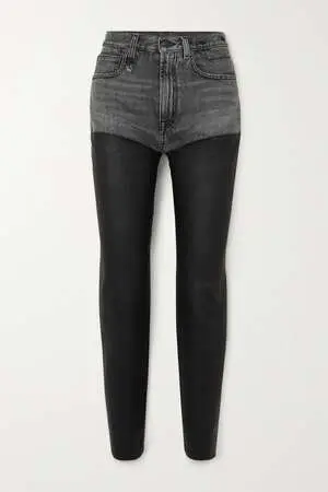 R13 Courtney Chaps Denim And Leather Slim-leg Jeans - Black