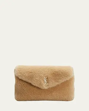 Saint Laurent Puffer Small YSL Shearling Clutch Bag - Natural Beige